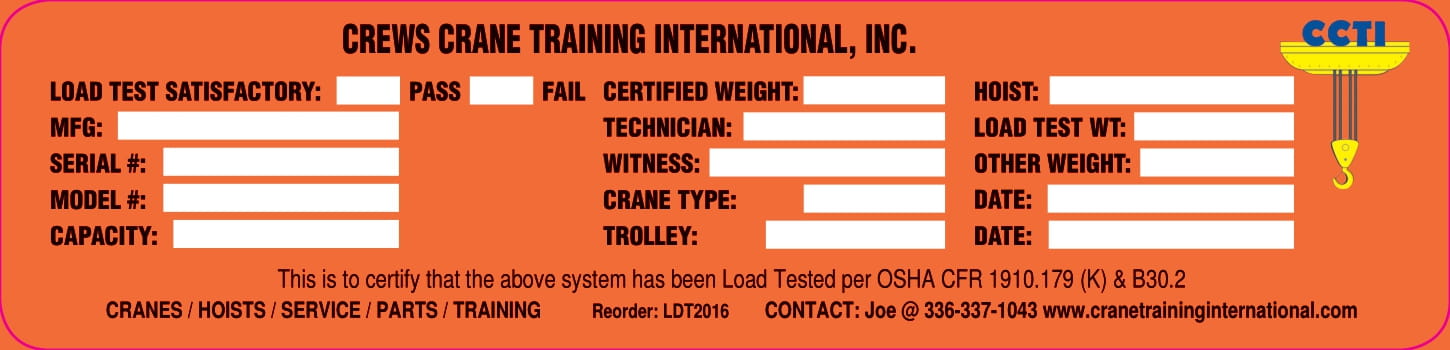 Tags, Labels, and Stickers - Crews Crane Training International
