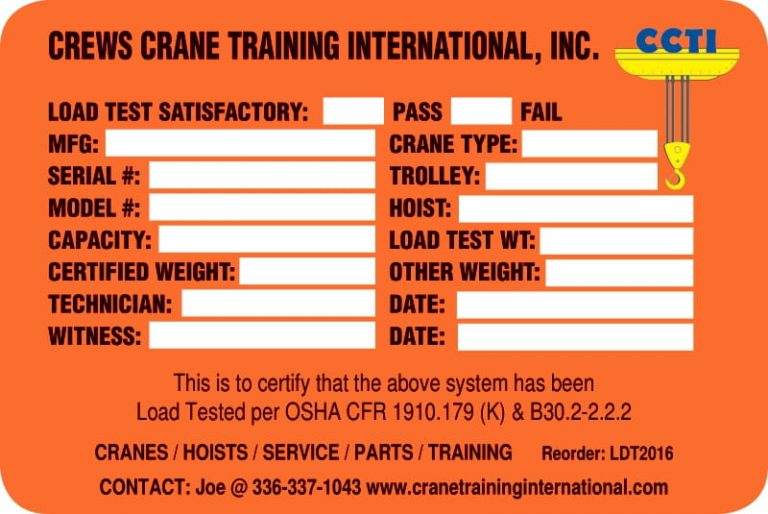 Tags, Labels, and Stickers - Crews Crane Training International